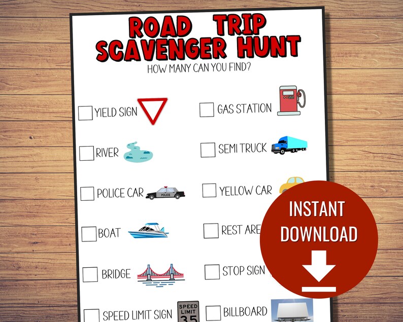 Road Trip Scavenger Hunt, Scavenger Hunt Printable for Kids, Car Ride ...