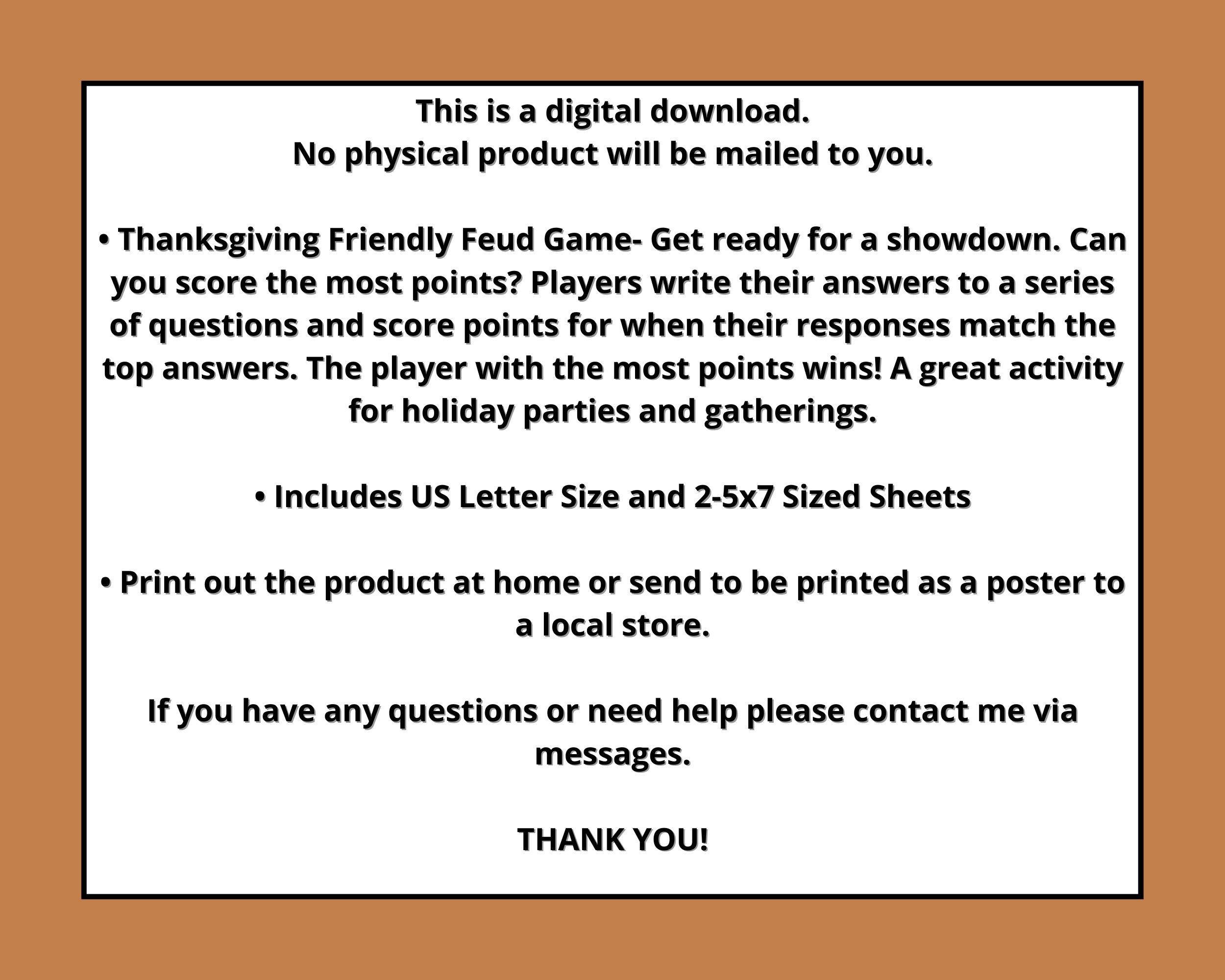 Thanksgiving Friendly Feud, Thanksgiving Trivia Game, Thanksgiving ...