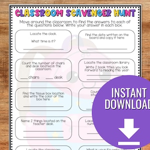 Classroom Scavenger Hunt, Back to School Scavenger Hunt Printable ...