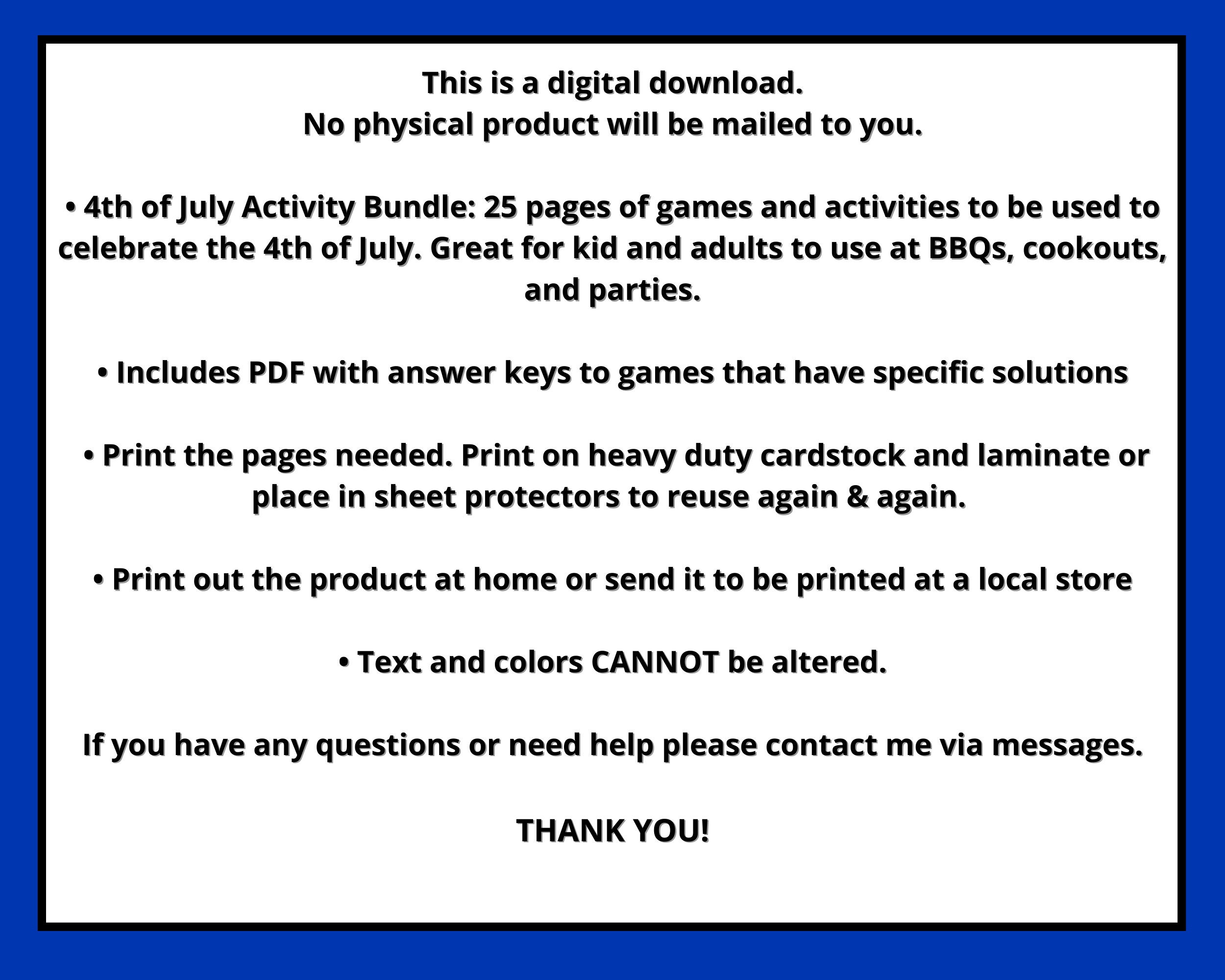 Fourth of July Printable Activities Bundle, 4th of July Games ...