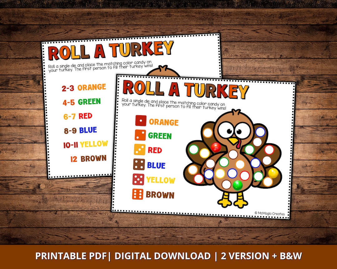 Roll a Turkey Game, Thanksgiving Games for Kids, Kids Table Game ...