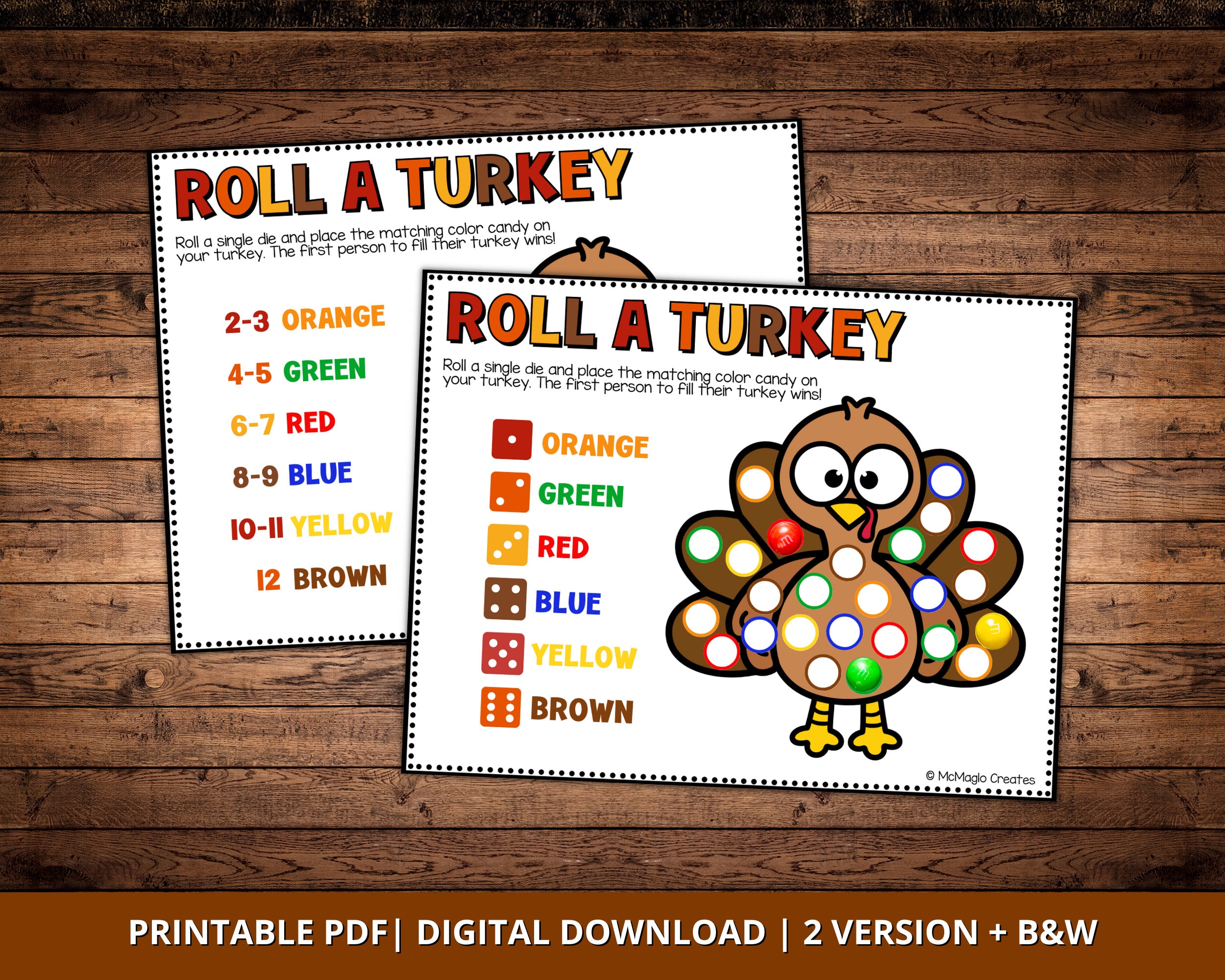 Roll a Turkey Game, Thanksgiving Games for Kids, Kids Table Game ...