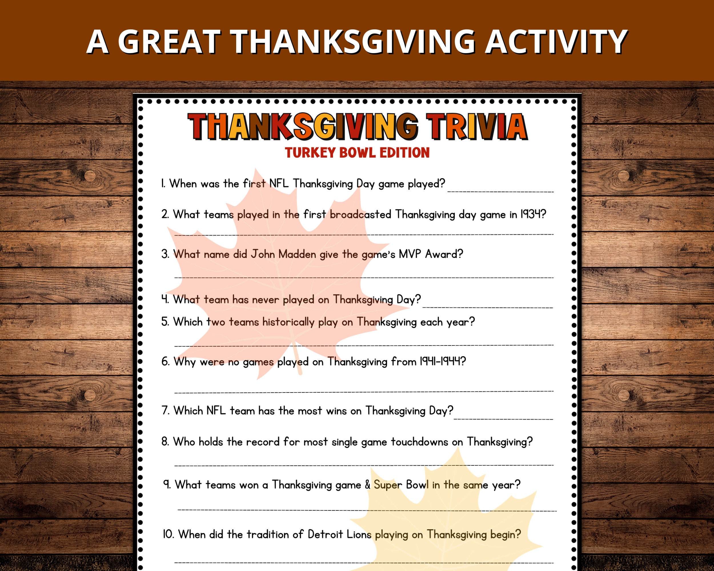Thanksgiving Trivia Games Thanksgiving Printable (Download Now) - Etsy