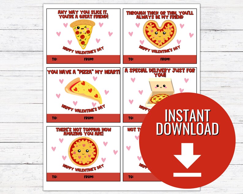 Pizza Valentine Cards, Valentine Classroom Exchange Cards, Valentine's ...
