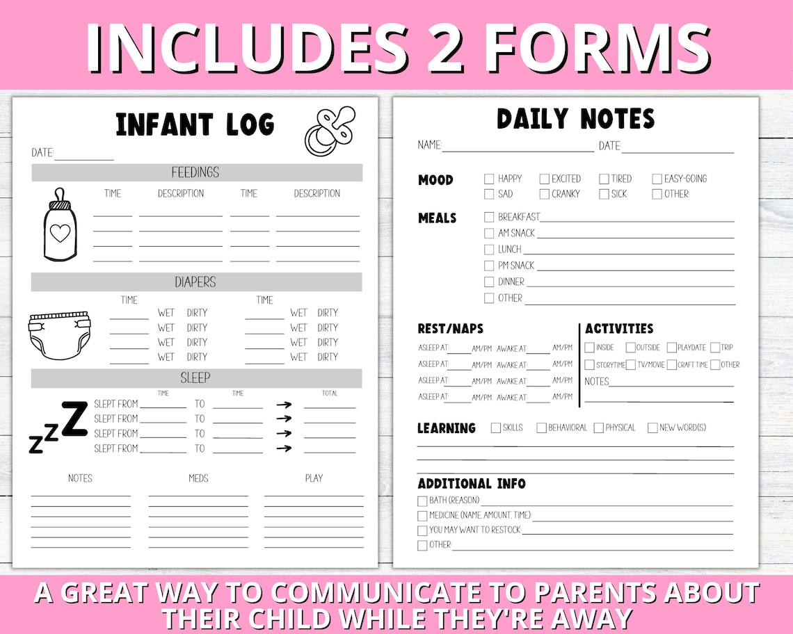 Infant Daily Log Printable, Baby Daily Log and Notes, Infant Daily ...