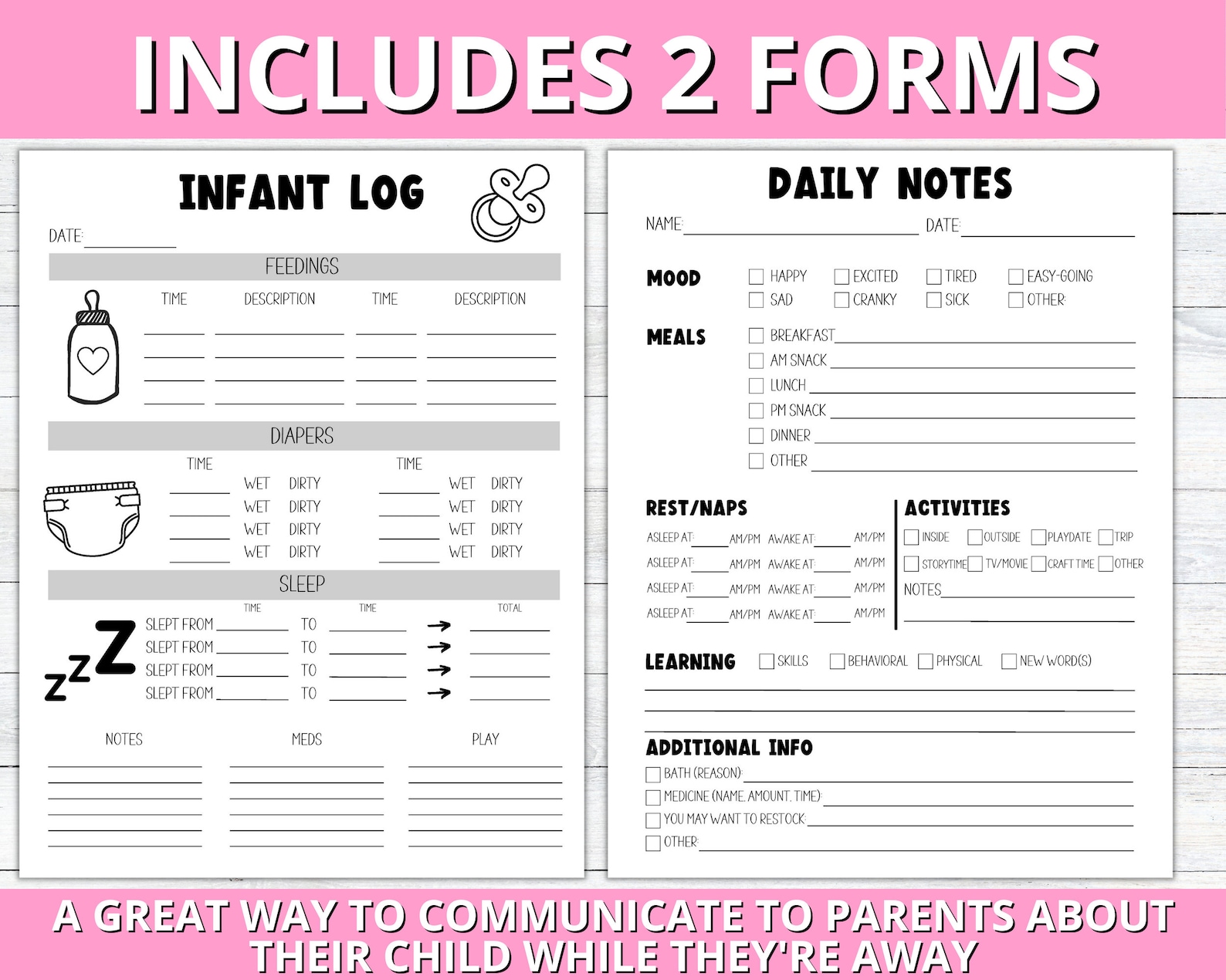 Infant Daily Log Printable, Baby Daily Log and Notes, Infant Daily ...