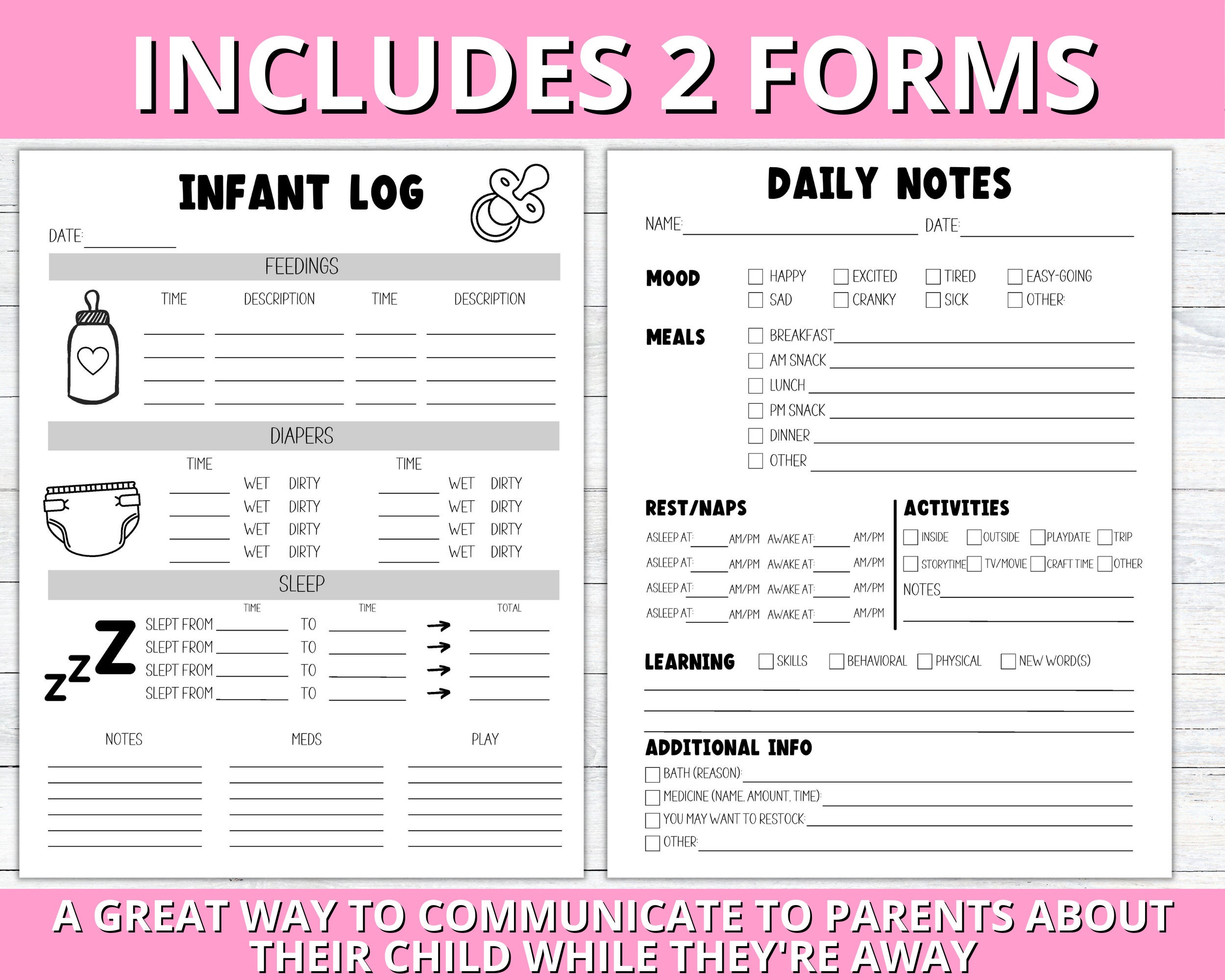 Infant Daily Log Printable, Baby Daily Log and Notes, Infant Daily ...