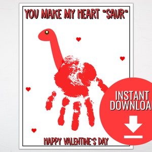 Valentine's Day Handprint Art, Dinosaur Valentine's Day Handprint ...