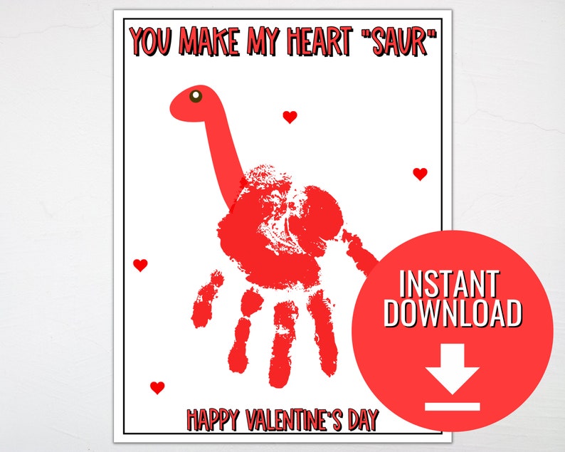 Valentine's Day Handprint Art, Dinosaur Valentine's Day Handprint ...