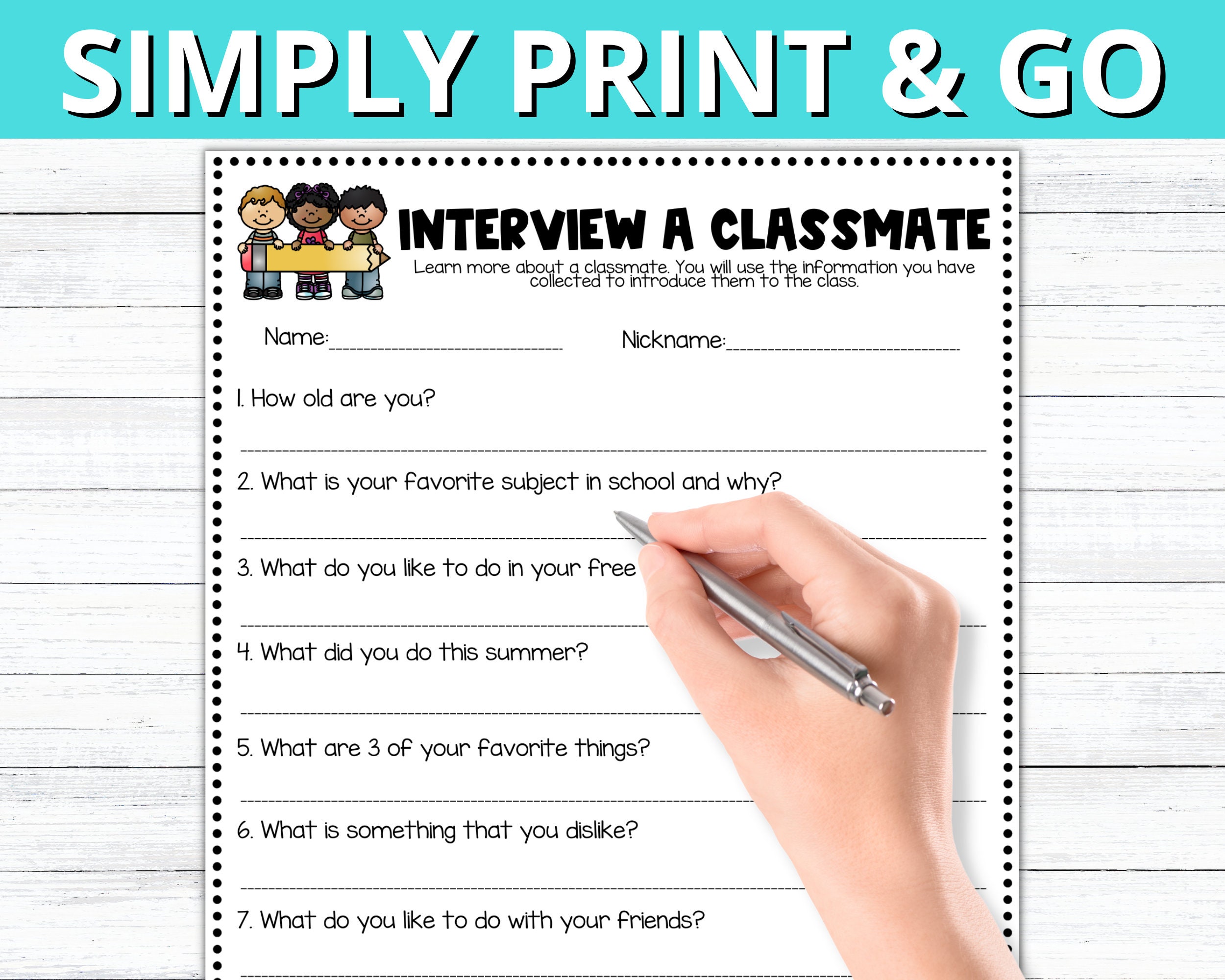 Back to School Interview a Classmate Activity, First Day of School Get ...