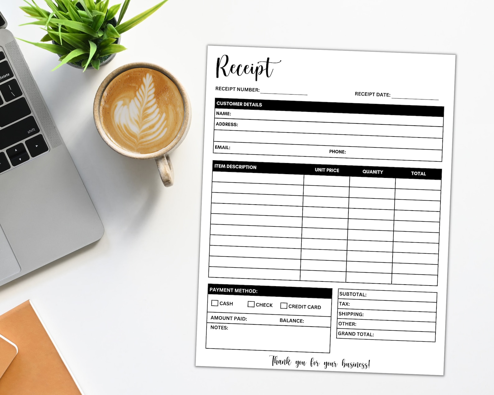 Editable Receipt Template, Customer Receipt Template, Order Receipt ...