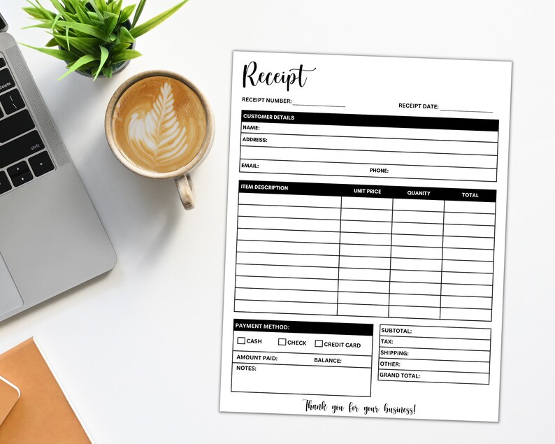 Editable Receipt Template, Customer Receipt Template, Order Receipt ...