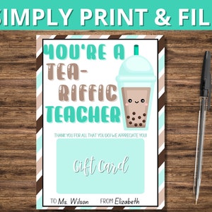 End of the School Year Gift Card Holder Printable, Tea-riffic Teacher ...
