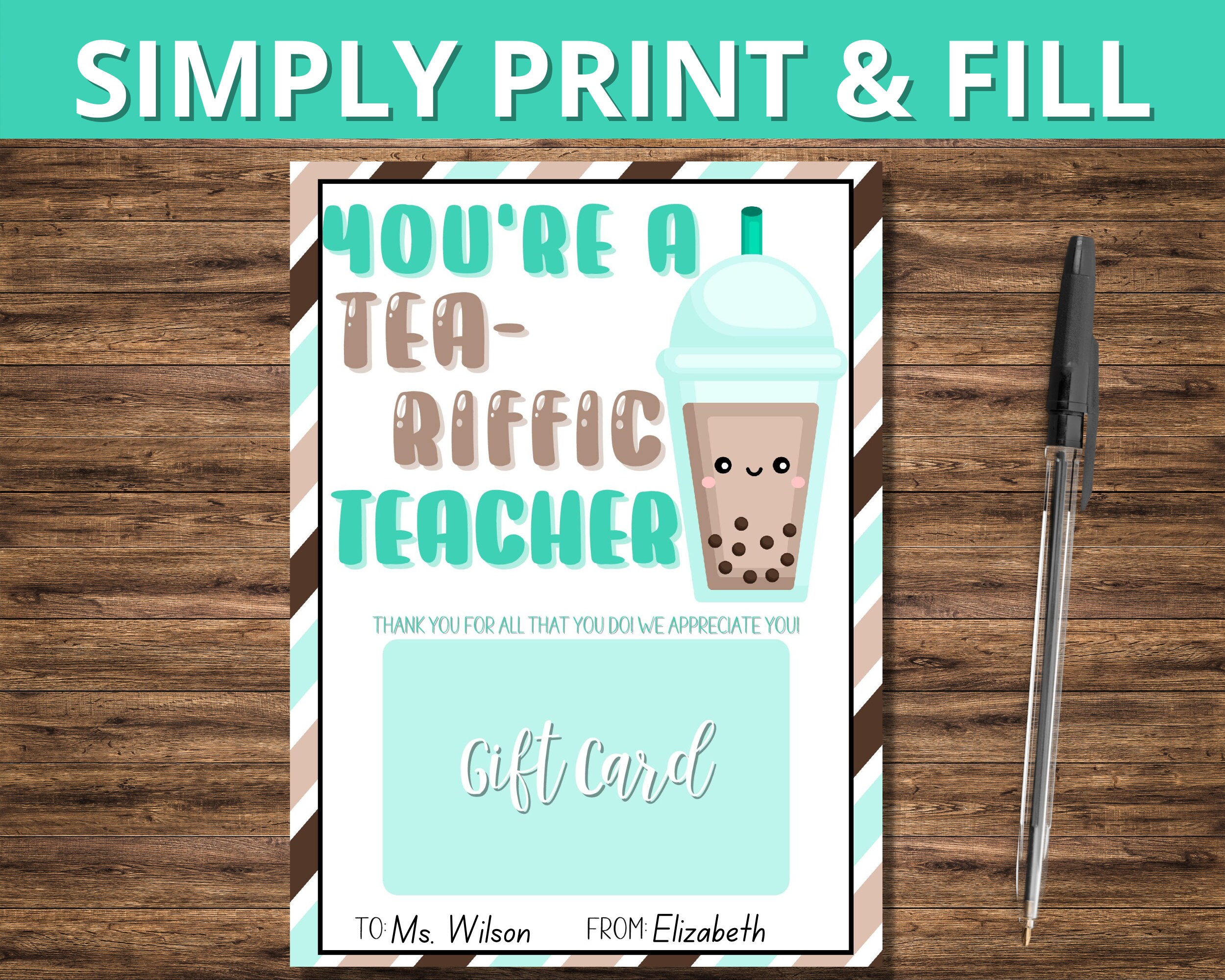End of the School Year Gift Card Holder Printable, Tea-riffic Teacher ...