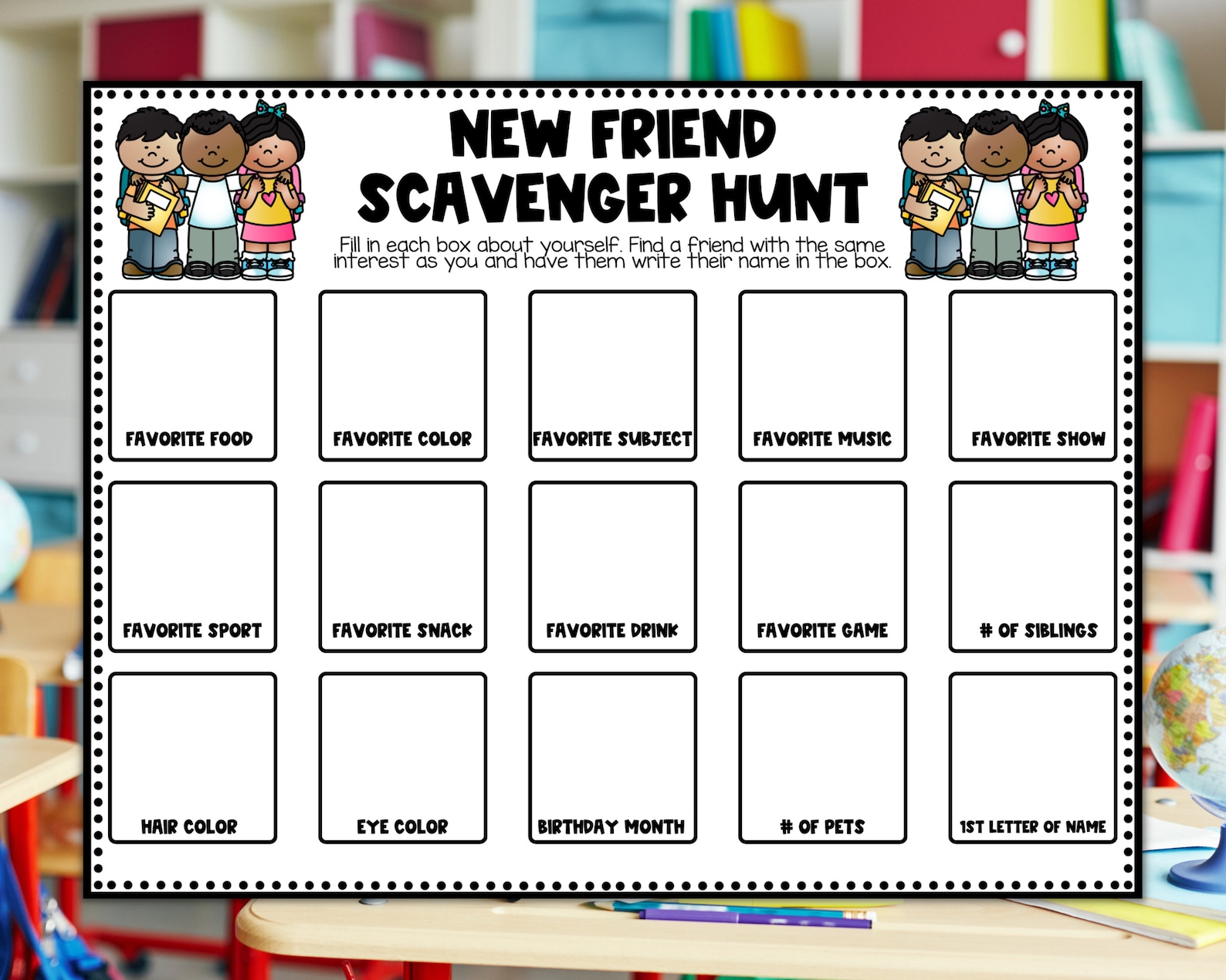 Back to School New Friend Scavenger Hunt, Find Someone Who Game ...