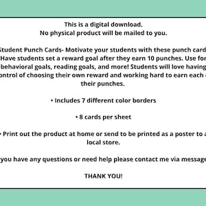 Classroom Reward Punch Cards Student Punch Cards Classroom - Etsy