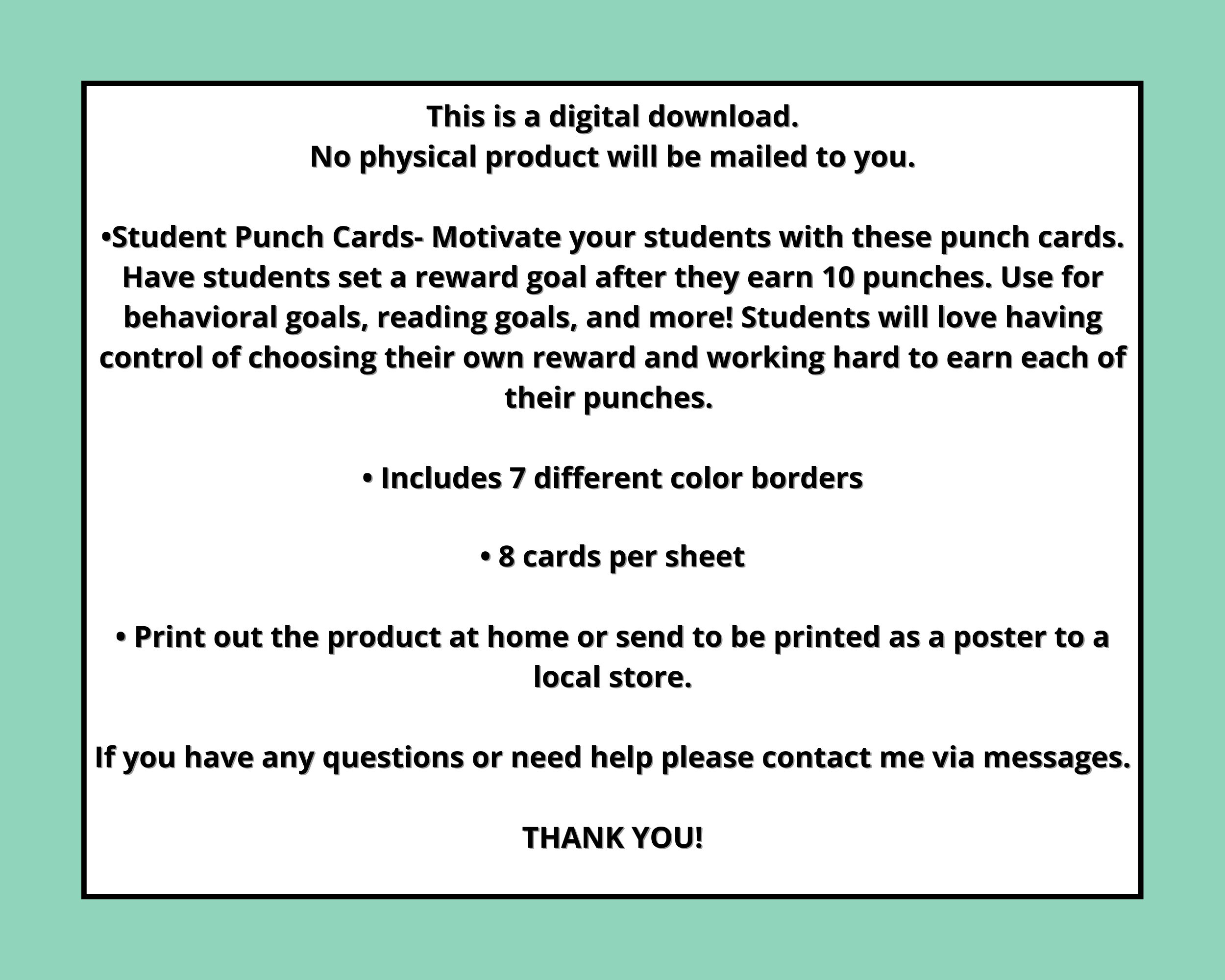 Classroom Reward Punch Cards Student Punch Cards Classroom - Etsy