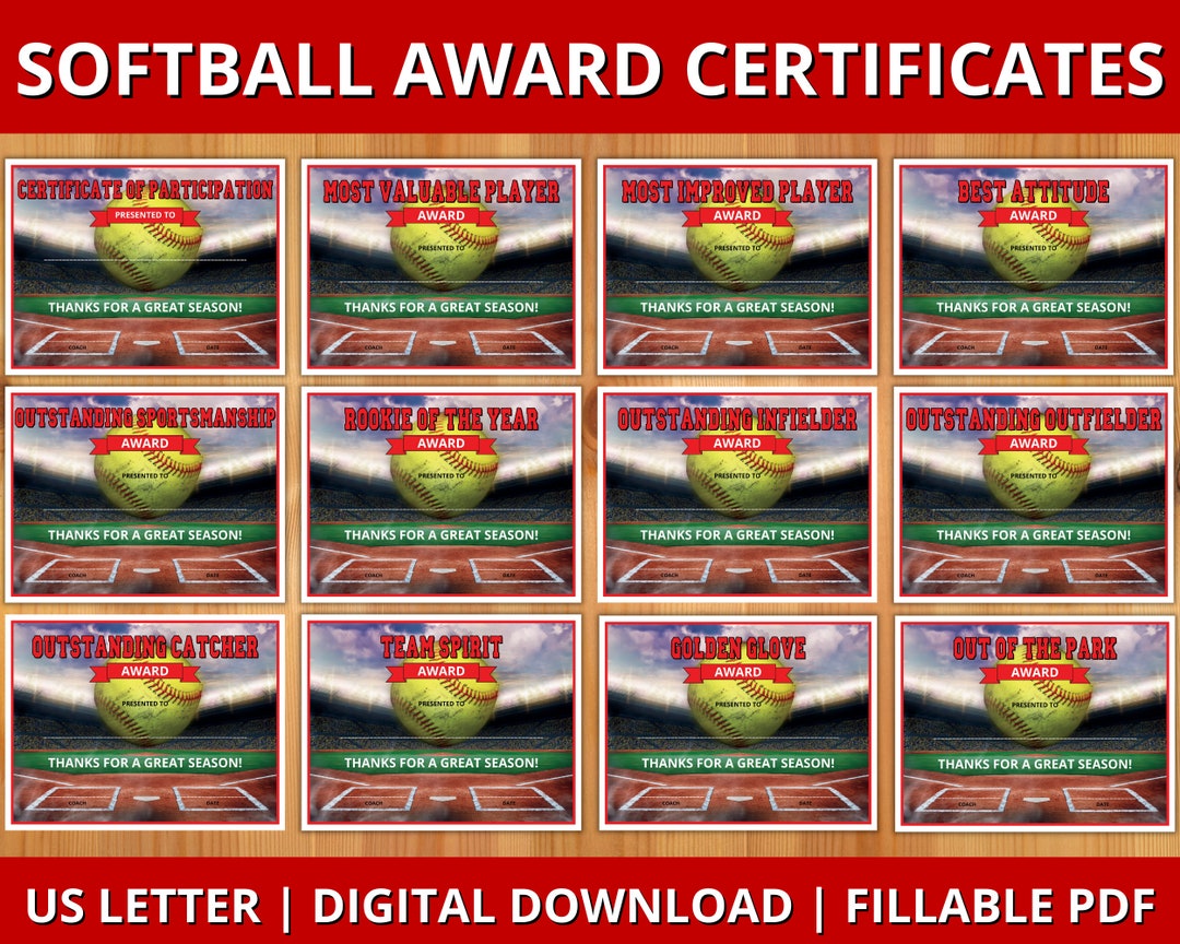Softball Award Certificates, End of Season Softball Award Certificates ...