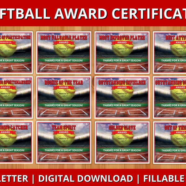 Softball Award Template - Etsy