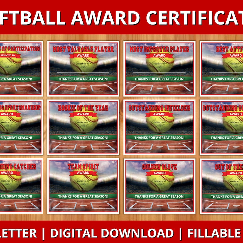Softball Award Template - Etsy
