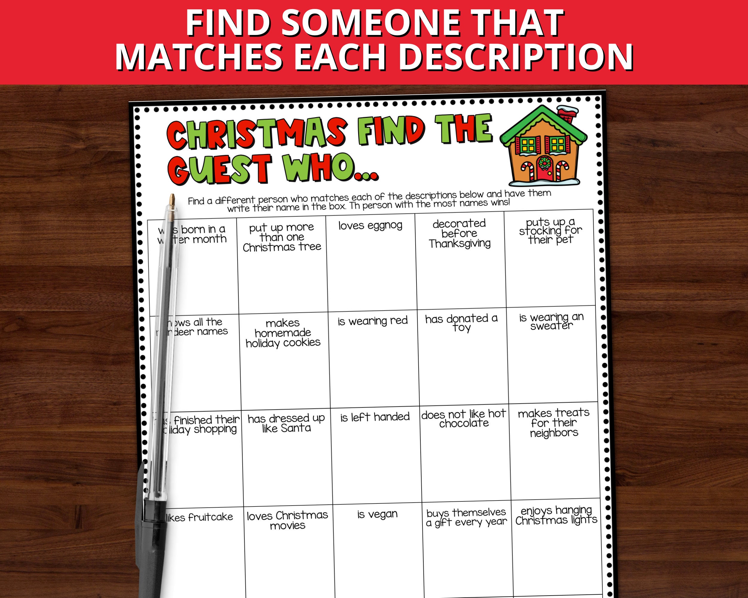 Christmas Find the Guest Who Game, Adult Christmas Party Games, Holiday ...