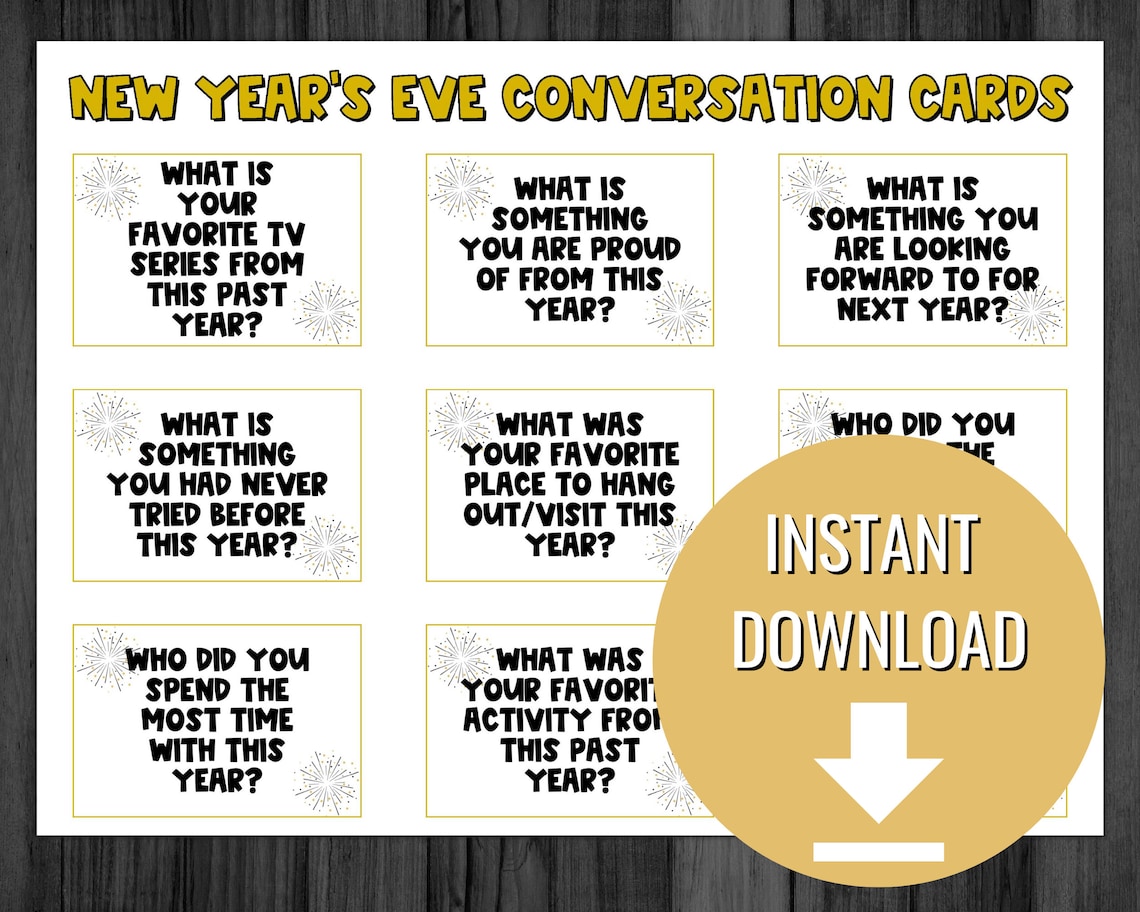 New Year's Eve Conversation Cards, New Year's Eve Party Game, New Year ...