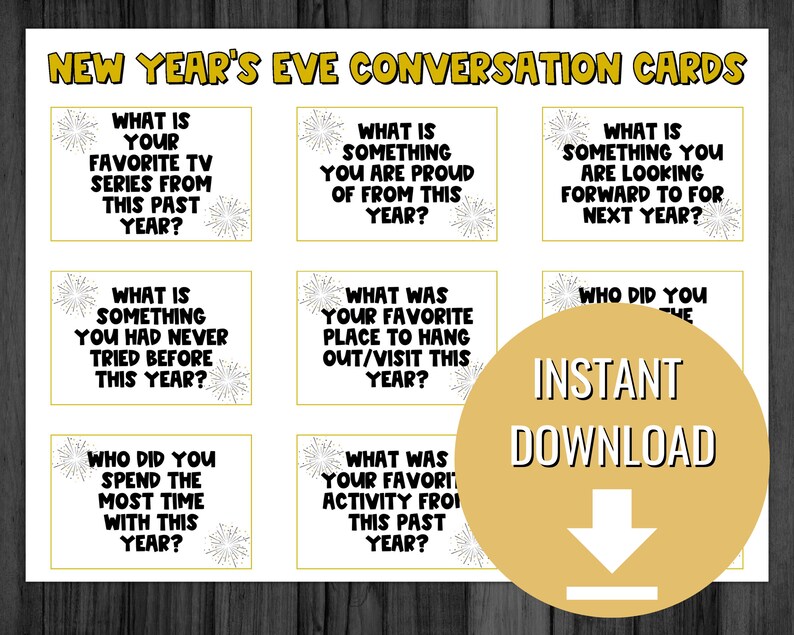 New Year's Eve Conversation Cards, New Year's Eve Party Game, New Year ...