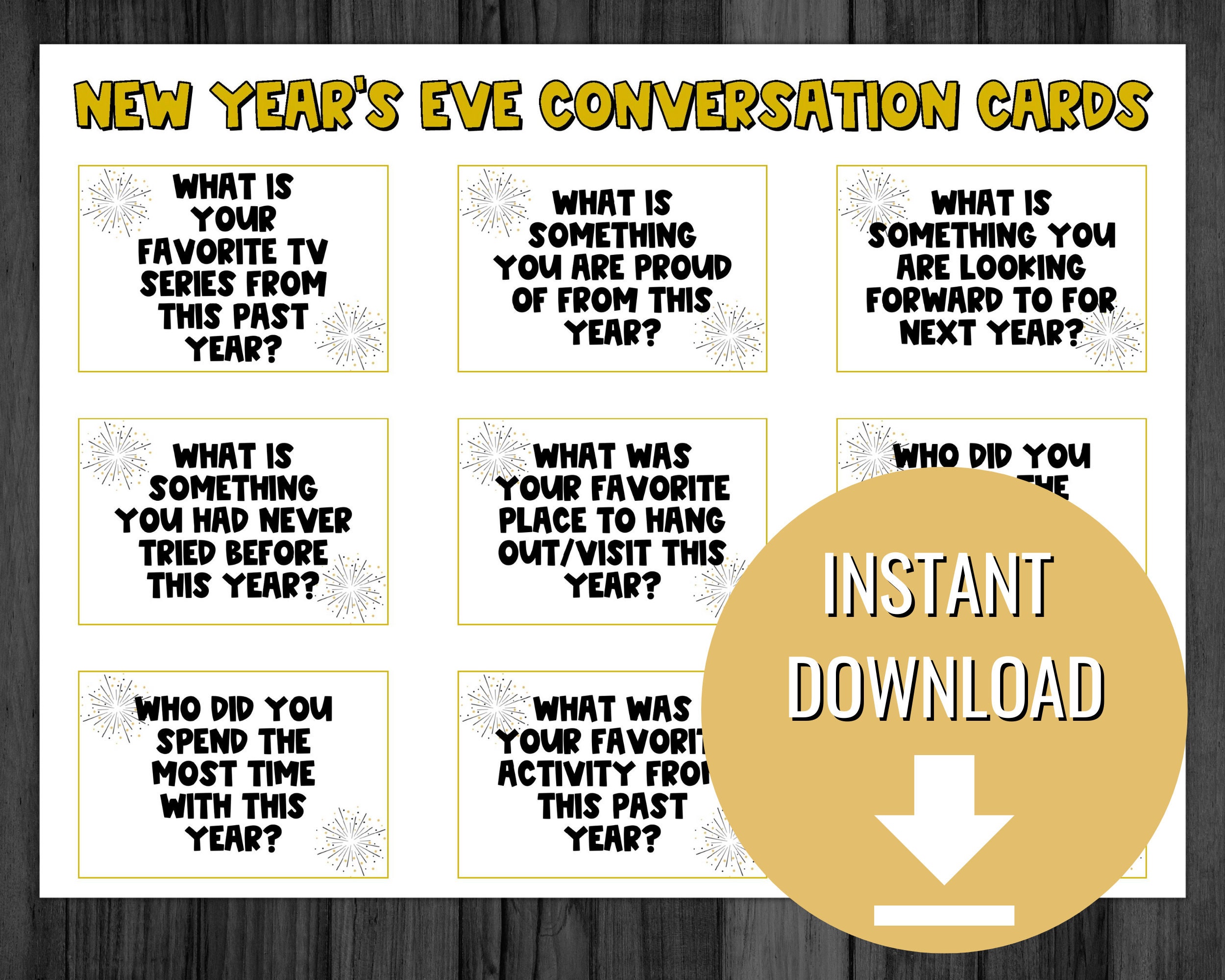 New Year's Eve Conversation Cards, New Year's Eve Party Game, New Year ...