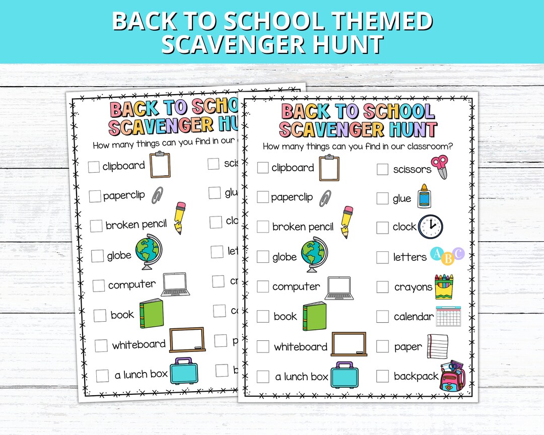 Back to School Scavenger Hunt, Classroom Scavenger Hunt Printable for ...