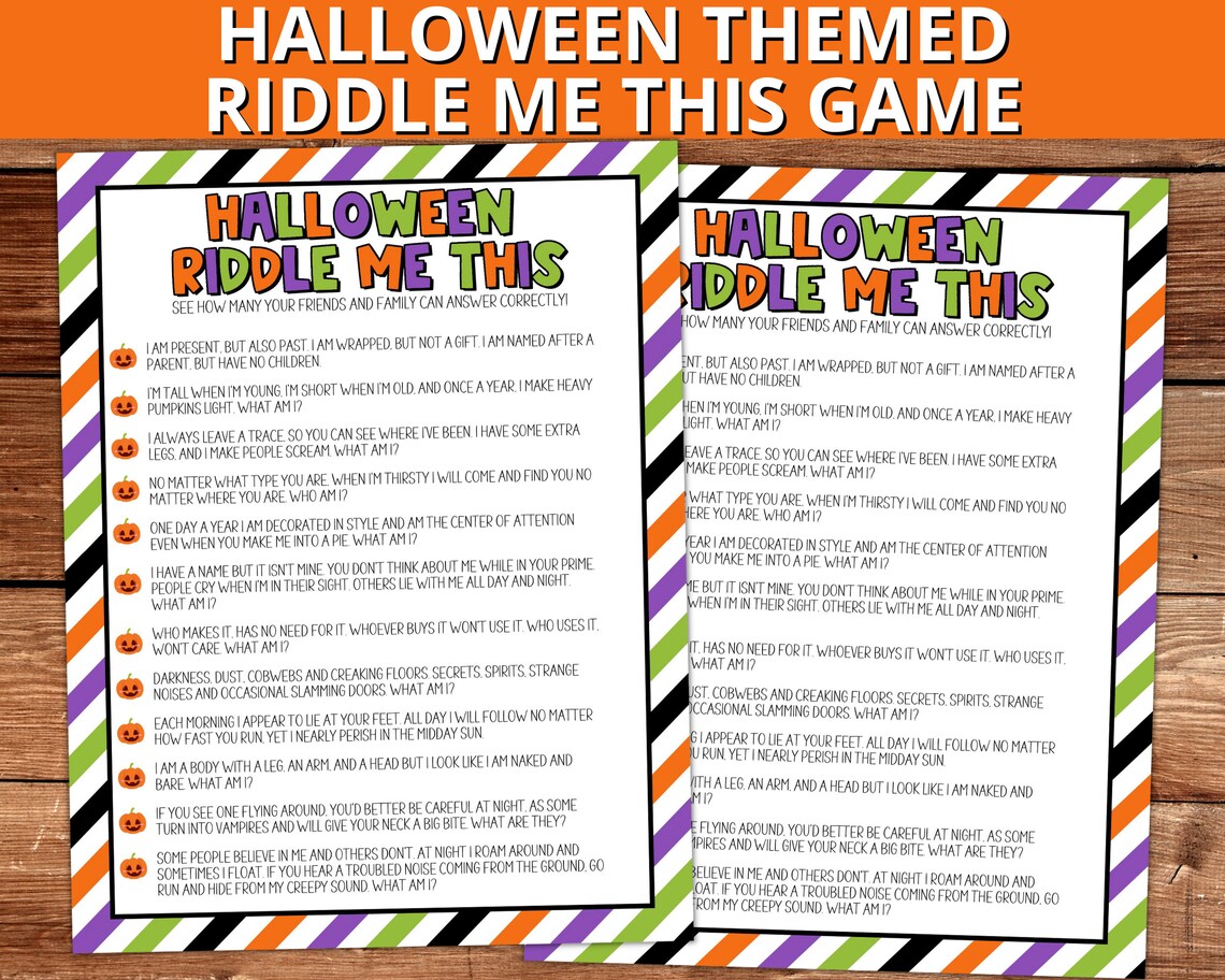Halloween Riddle Me This Halloween Trivia Game Halloween - Etsy