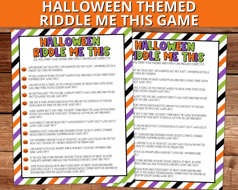 Halloween Riddle Me This Halloween Trivia Game Halloween - Etsy