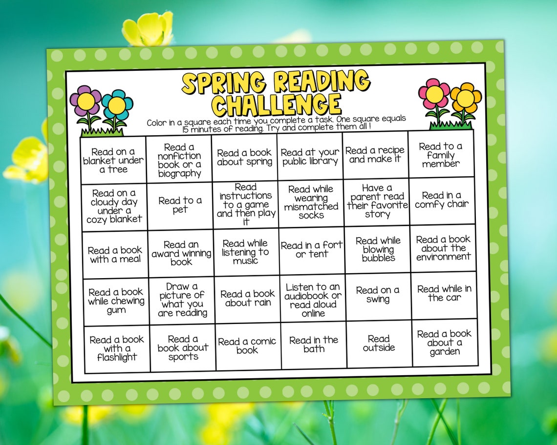 Spring Reading Challenge for Kids Reading Printable - Etsy