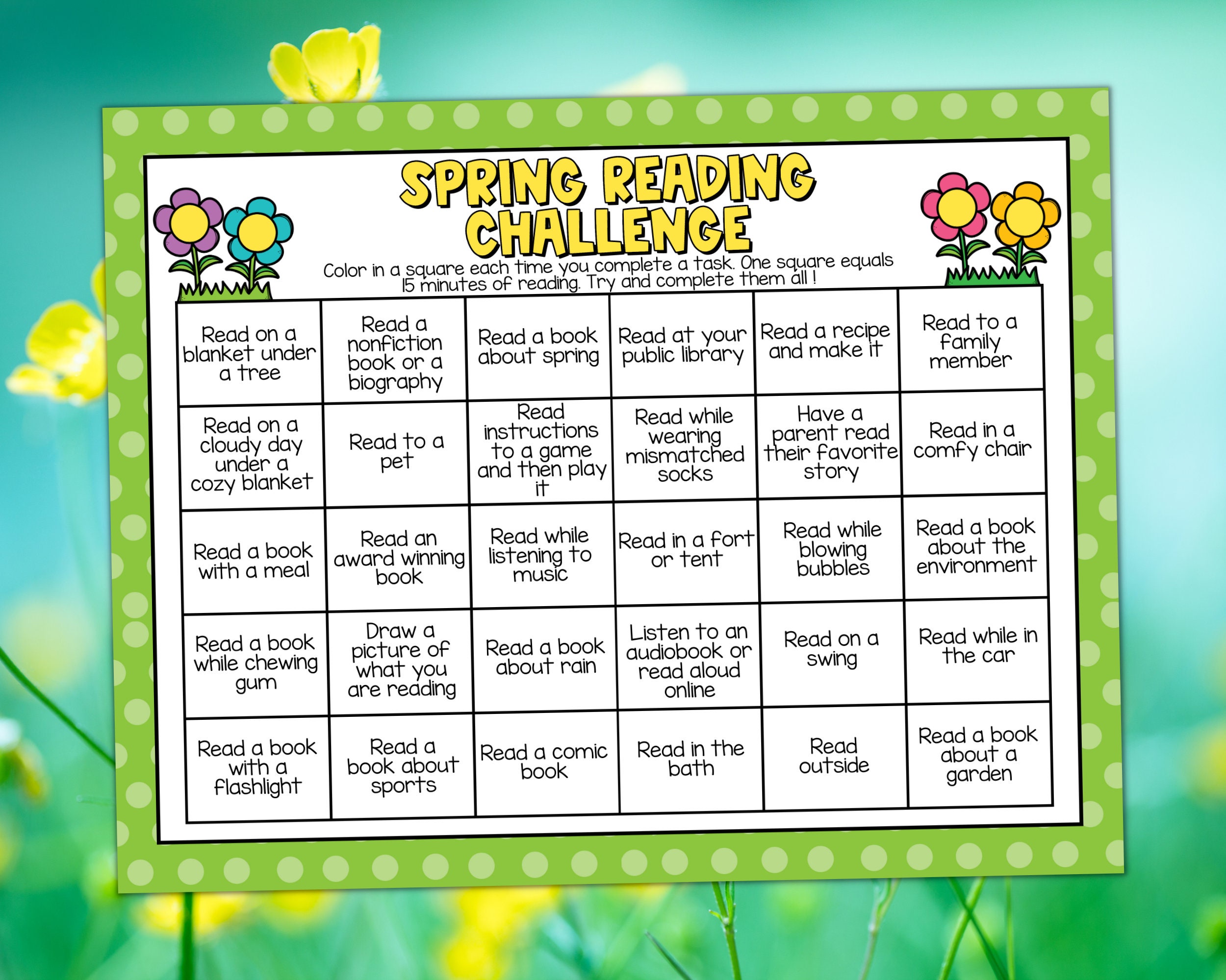 Spring Reading Challenge for Kids, Reading Printable Activities, Kids ...