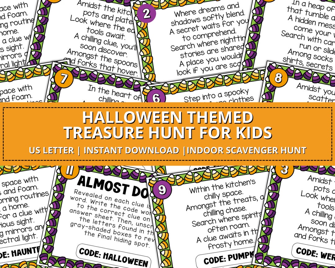 Halloween Scavenger Hunt for Kids, Treasure Hunt for Halloween ...