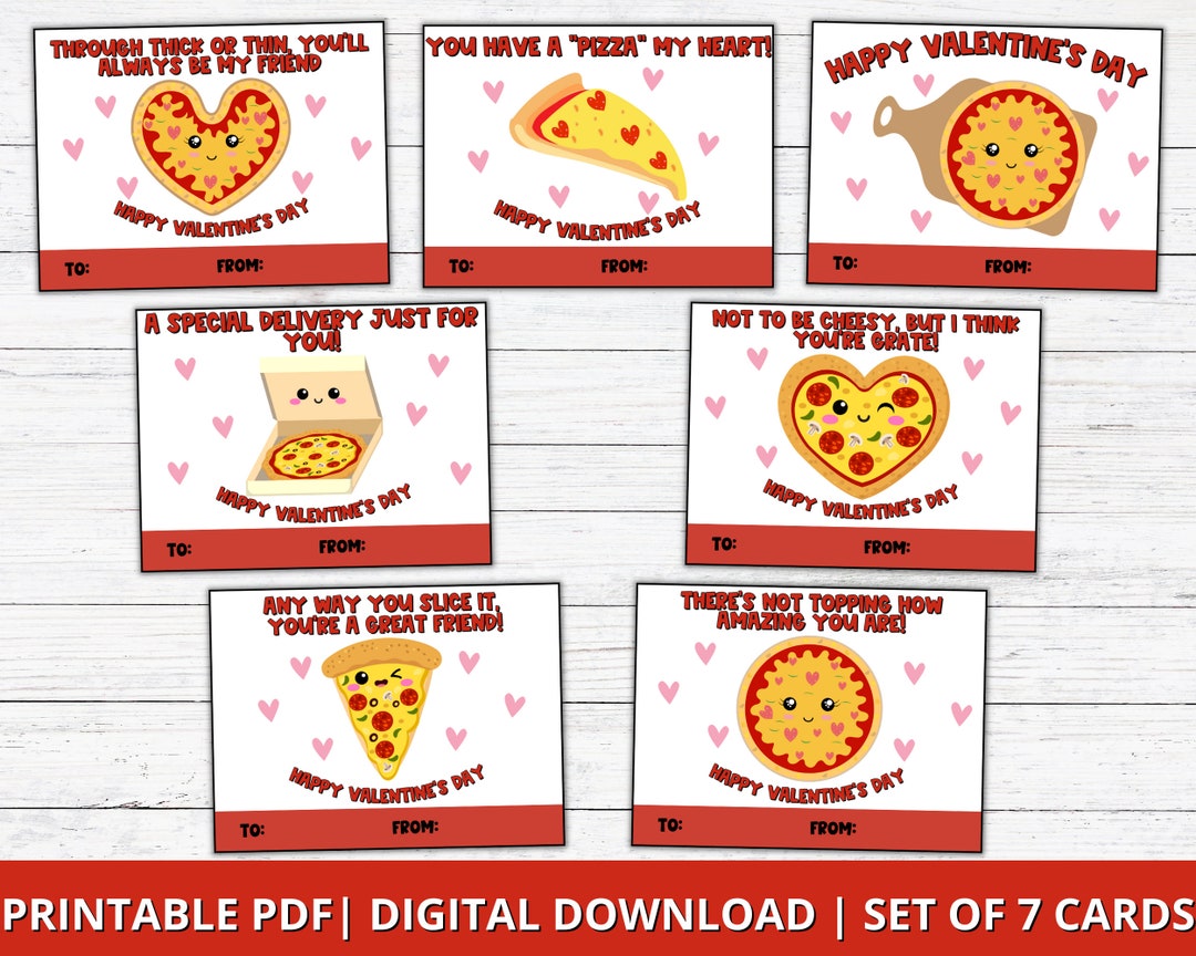 Pizza Valentine Cards, Valentine Classroom Exchange Cards, Valentine's ...
