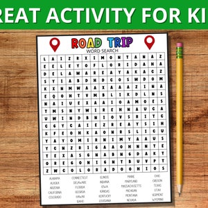 Road Trip Word Search Game, Travel Activities for Kids, Car Ride ...