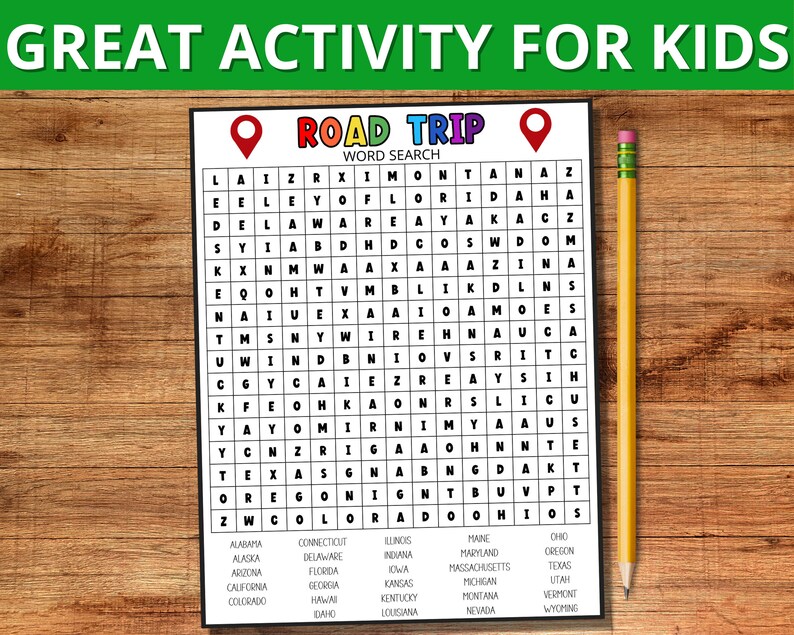 Road Trip Word Search Game, Travel Activities for Kids, Car Ride ...