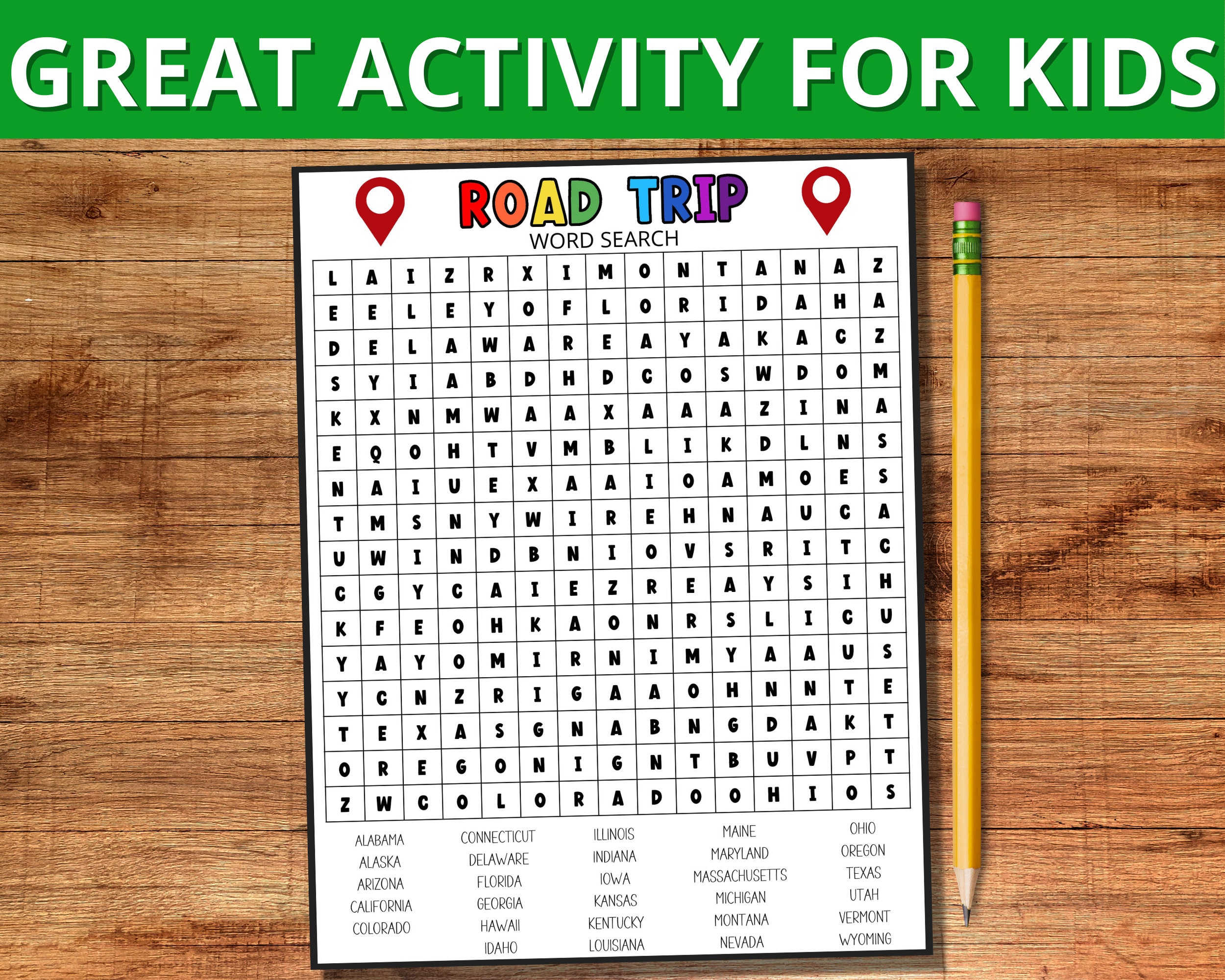 Road Trip Word Search Game, Travel Activities for Kids, Car Ride ...