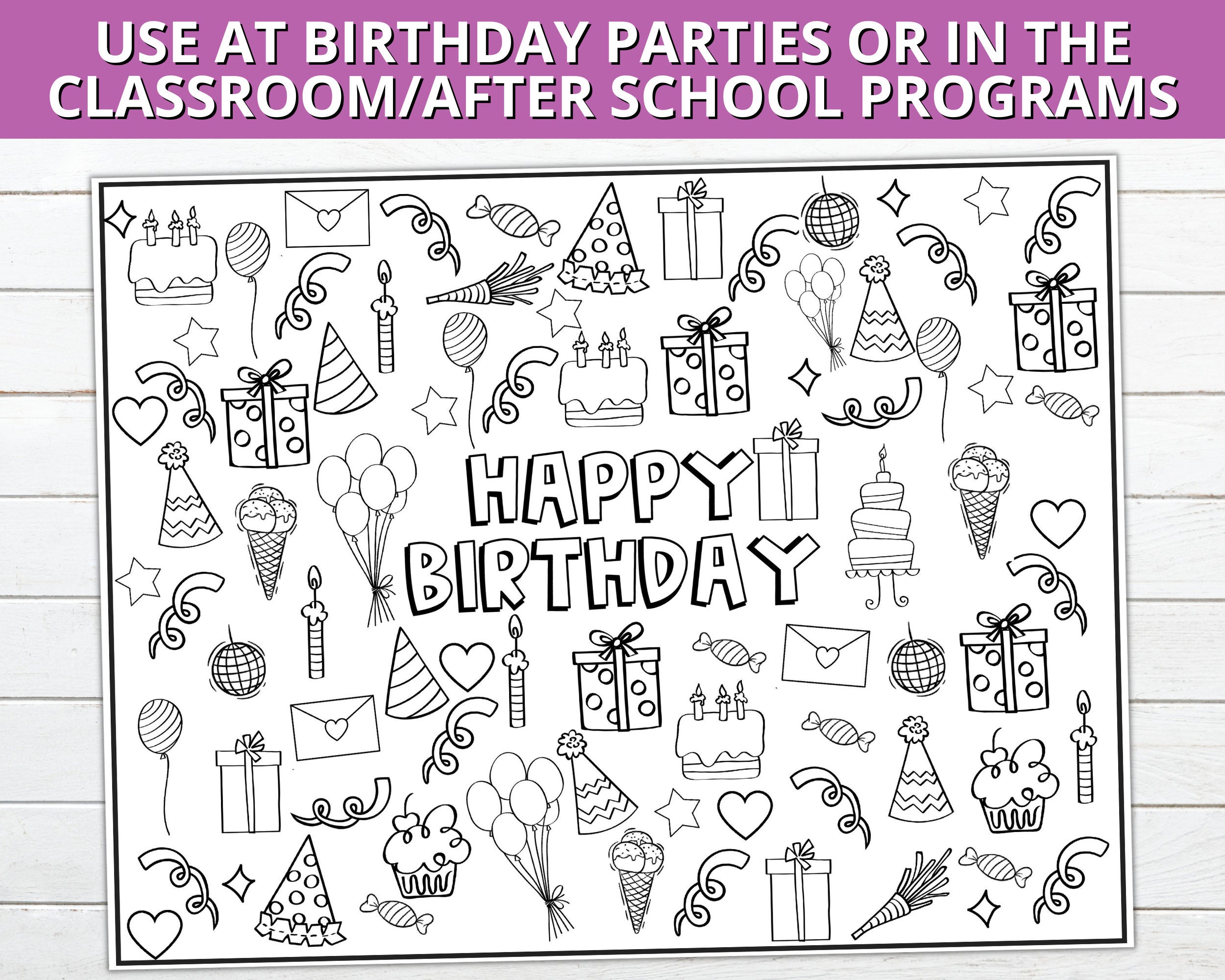 Birthday Doodles Coloring Page, Happy Birthday Coloring Sheet ...