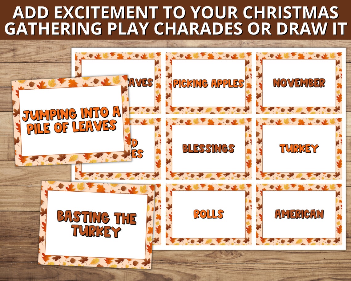 Thanksgiving Charades Printable Game Thanksgiving Draw It - Etsy