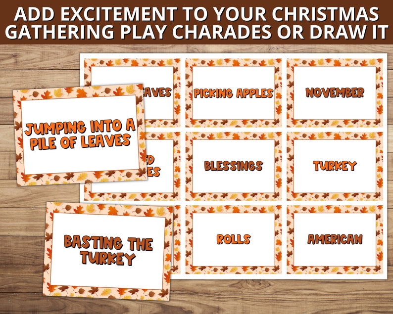 Thanksgiving Charades Printable Game Thanksgiving Draw It - Etsy