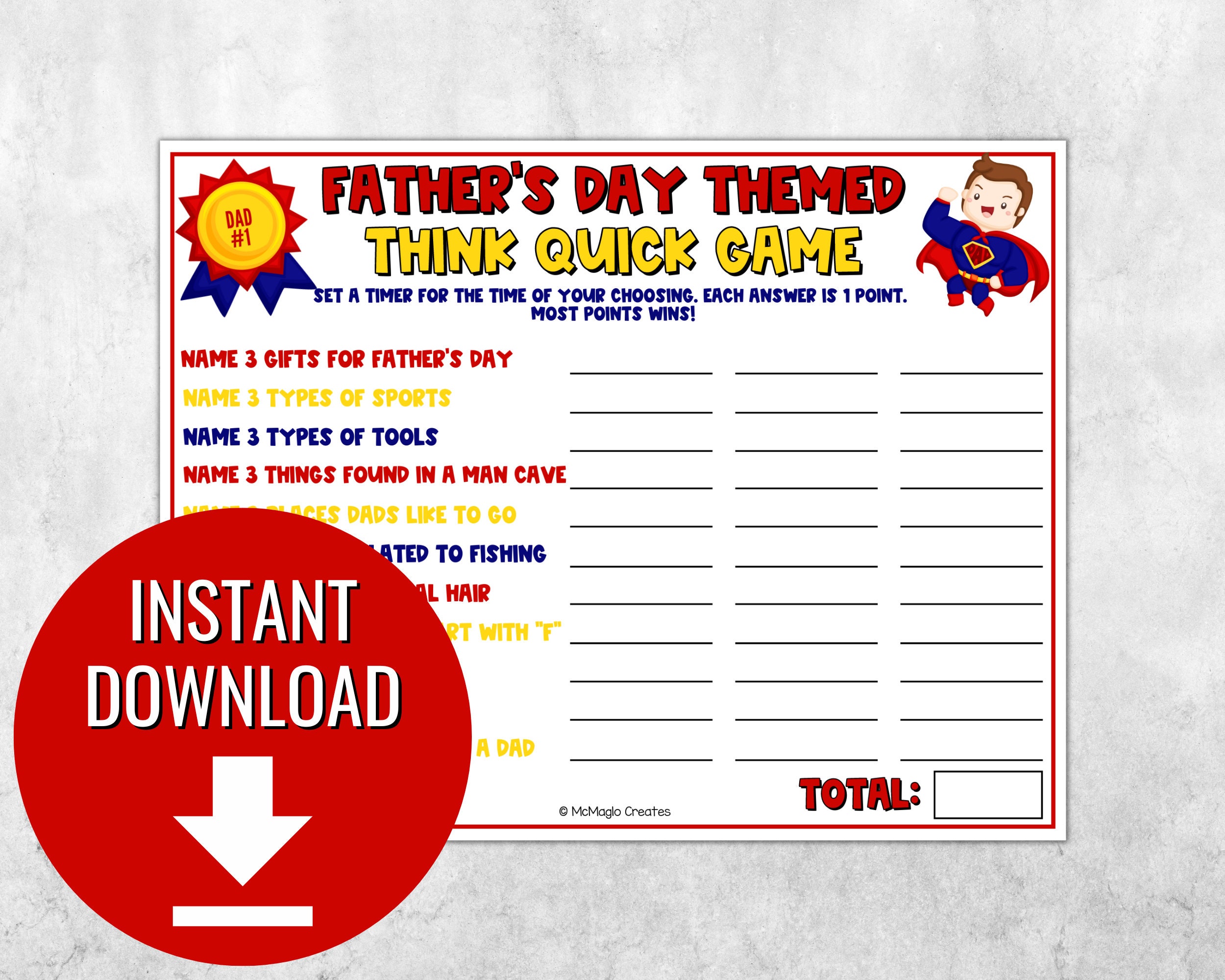 Father's Day Themed Think Quick Game, Father's Day Trivia Game, Family ...