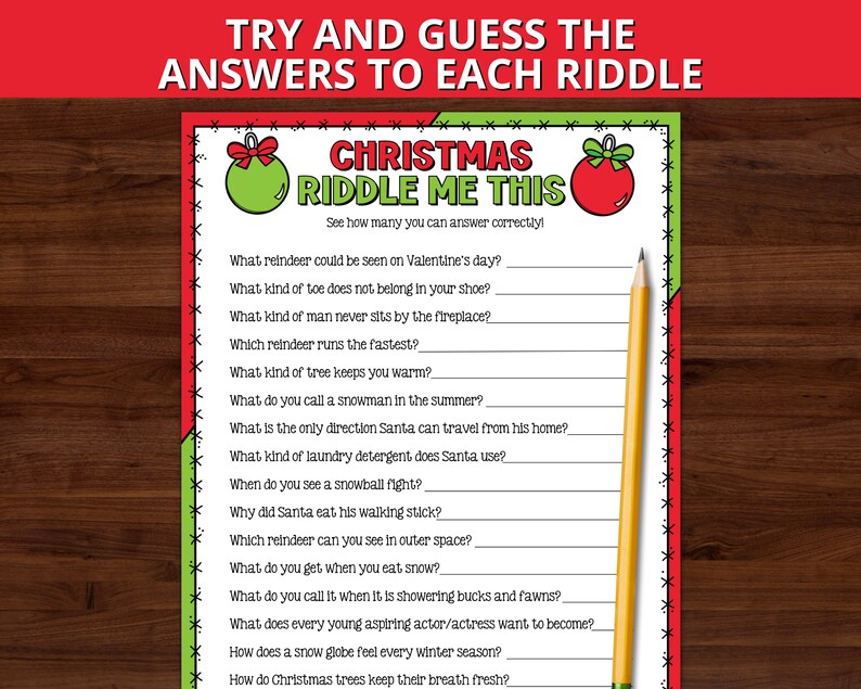 Christmas Riddles, Christmas Trivia Game, Office Party Games - Etsy
