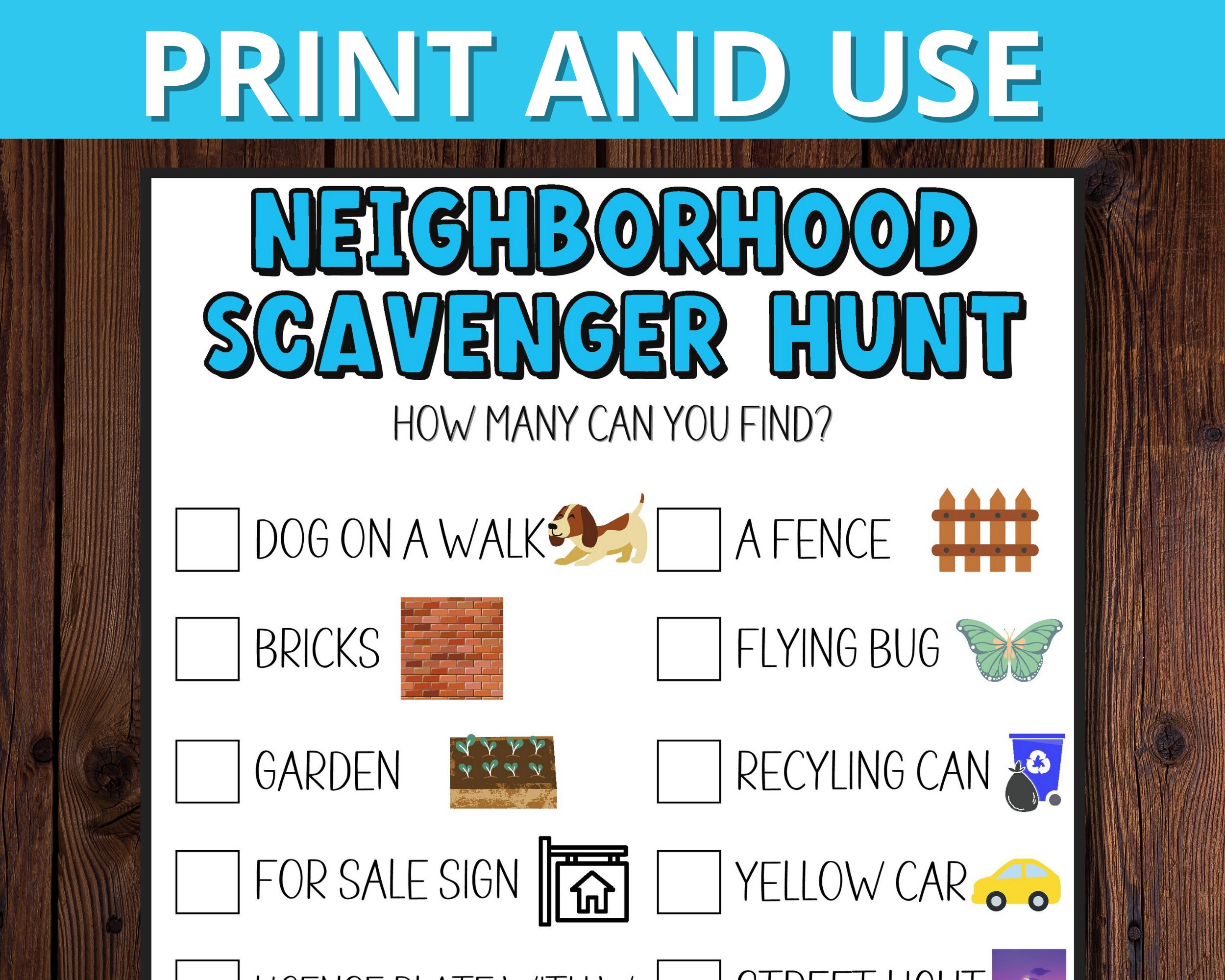 Neighborhood Scavenger Hunt, Scavenger Hunt Printable for Kids, Rainy ...