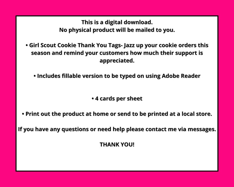 Editable Girl Scout Cookie Thank You Cards, Cookie Thank You Tags ...