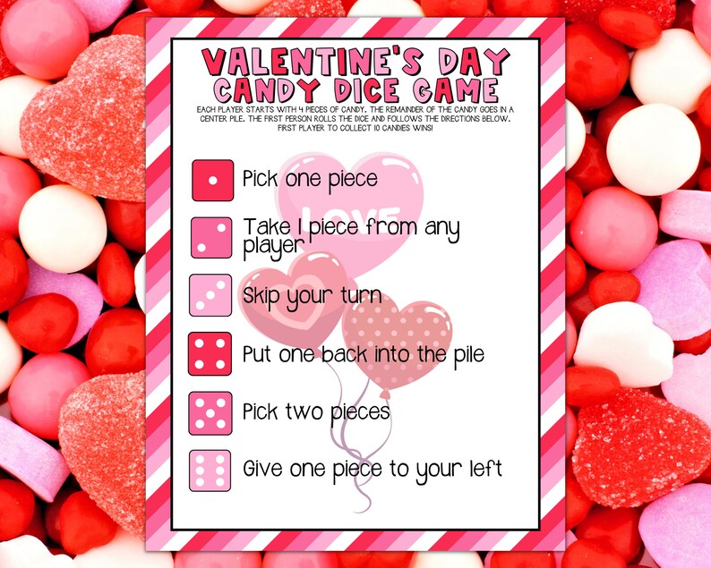 Valentine's Day Candy Dice Game, Valentine's Activity for Kids ...