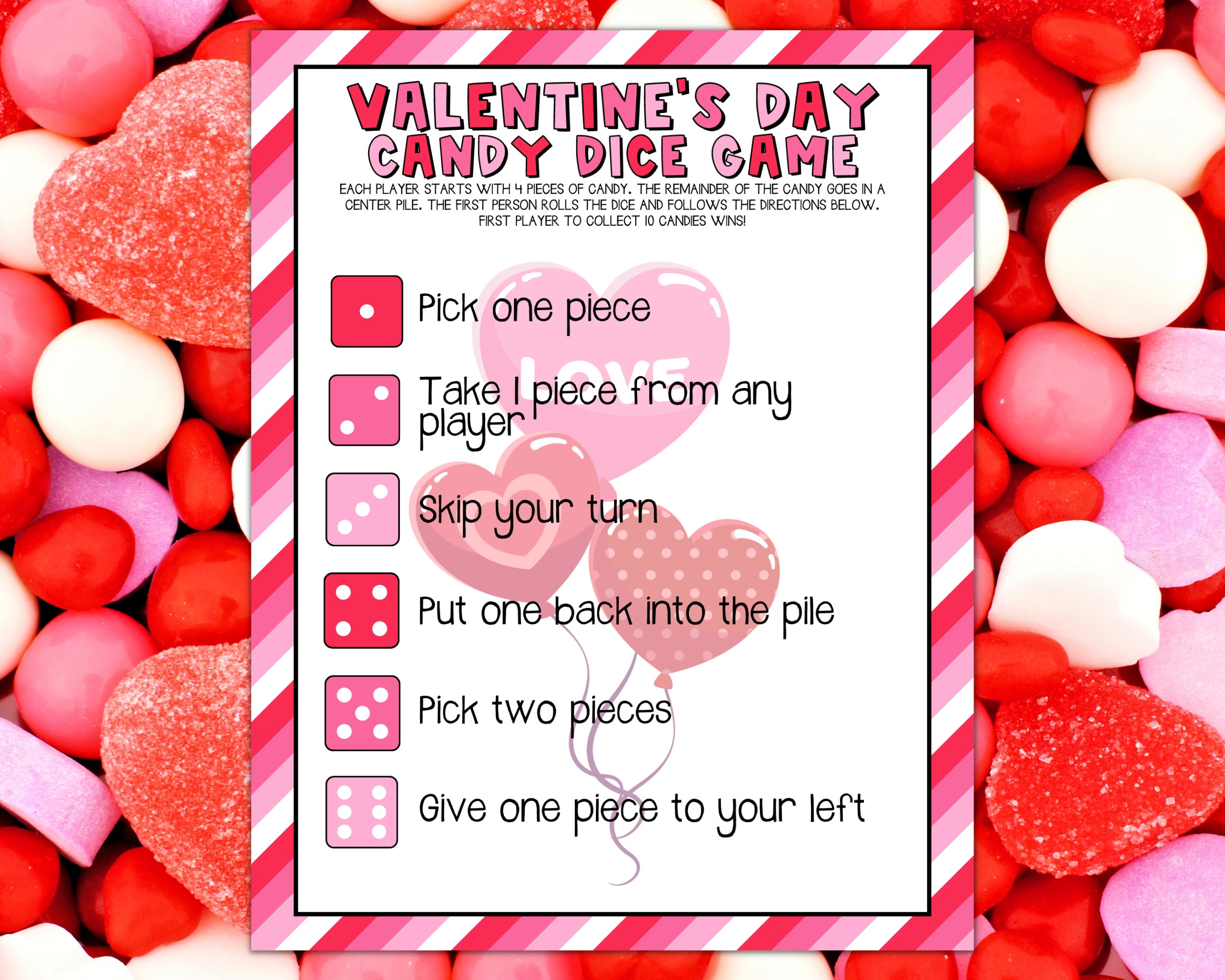 Valentine's Day Candy Dice Game, Valentine's Activity for Kids ...