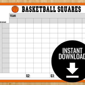 Printable Basketball Squares Game, Basketball Pool Grid, 100 Squares ...