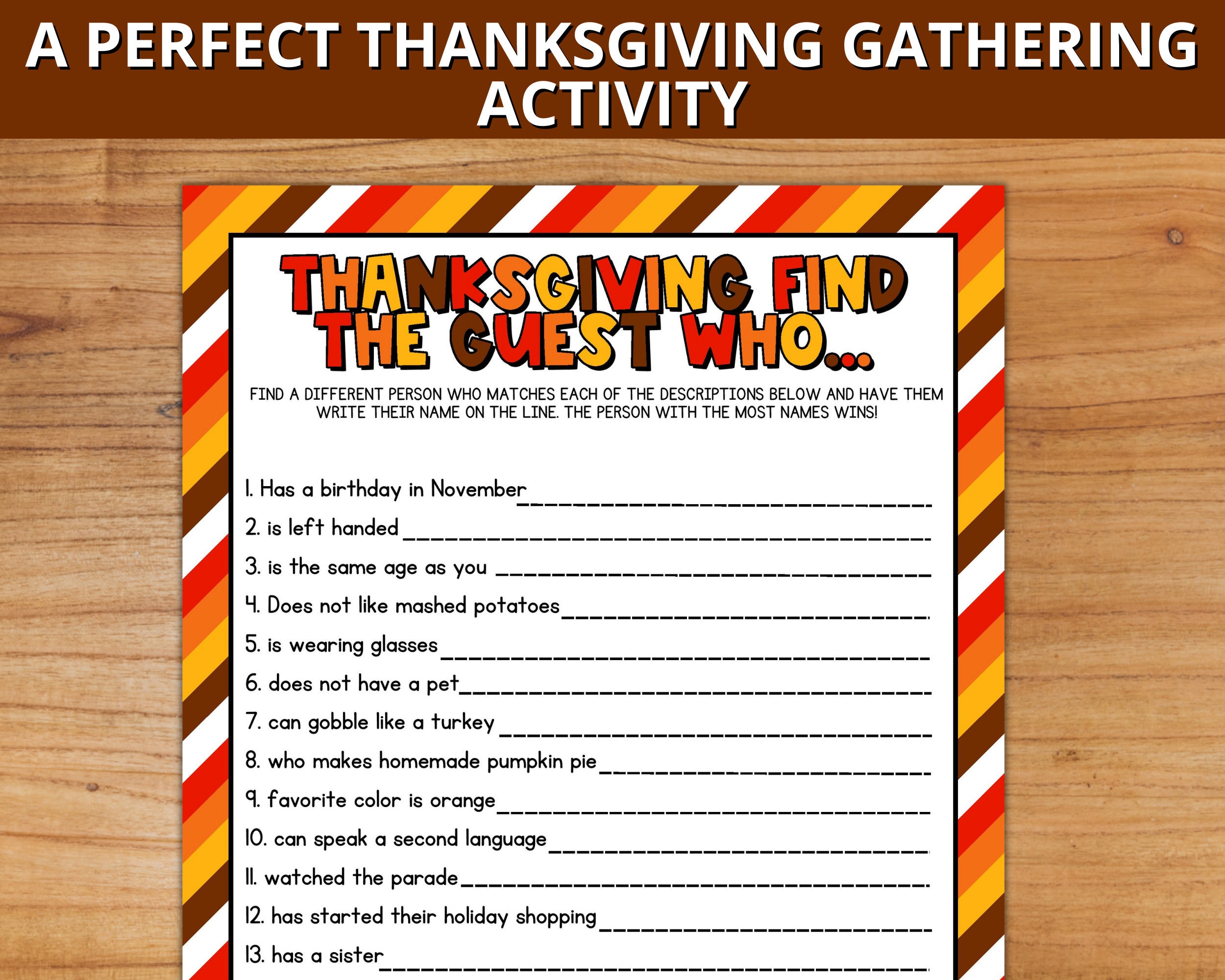 Thanksgiving Find the Guest Who Game Adult Thanksgiving Party - Etsy