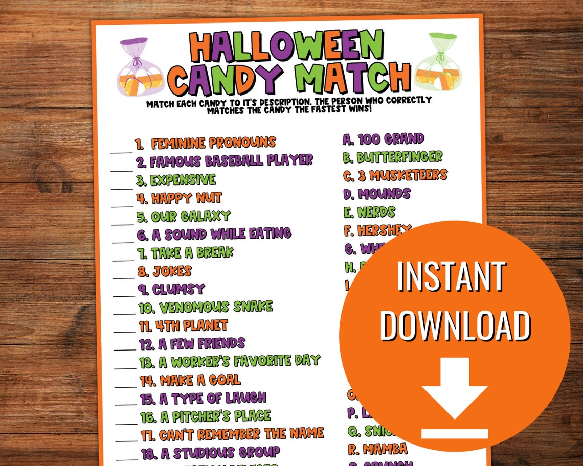Halloween Candy Match Game Halloween Party Activity for Kids - Etsy